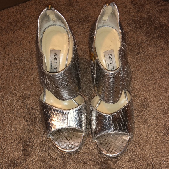 Jimmy Choo | Shoes | Jimmy Choo Silver Glitter Cutout Heels 4 | Poshmark